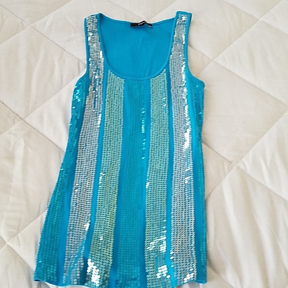 Express | Tops | Express Tank Top Aquasilver Sequinsm | Poshmark